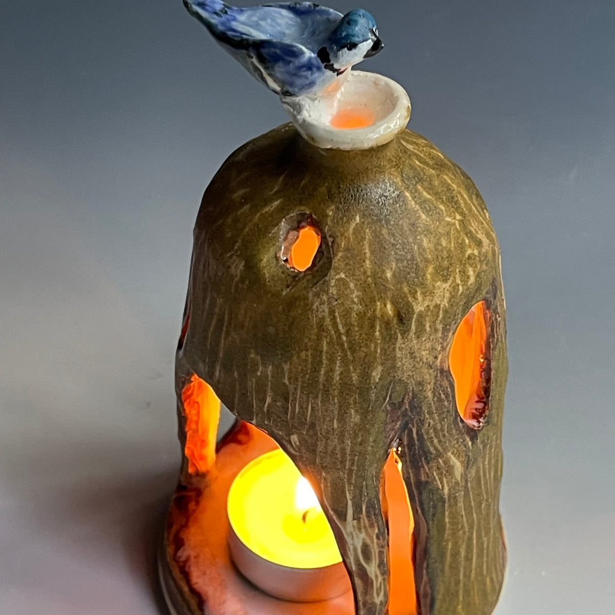 Tree lantern and Blue Jay FC15 – Lee Wolfe Pottery